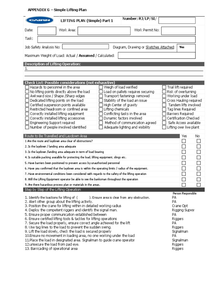 Lifting Plan | PDF | Crane (Machine) | Rigging