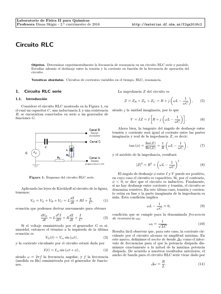 Guia 06 Circuito RLC | PDF | Impedancia eléctrica | Resistencia Eléctrica y Conductancia