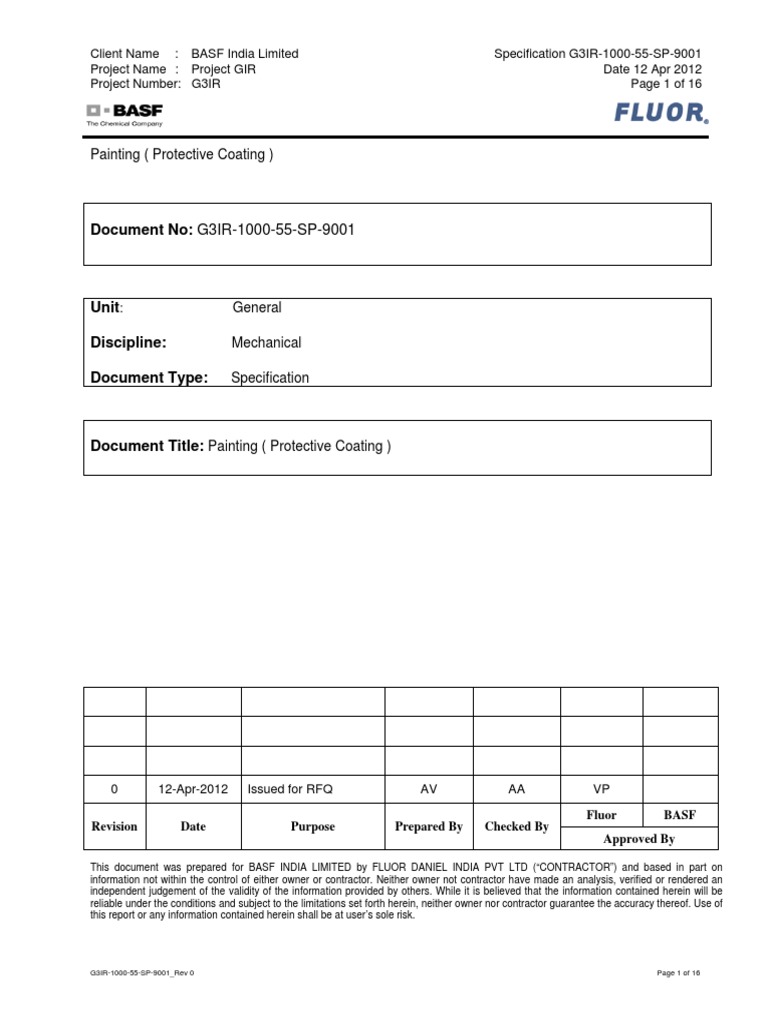 BASF Project GIR Painting Specification | PDF | Specification ...