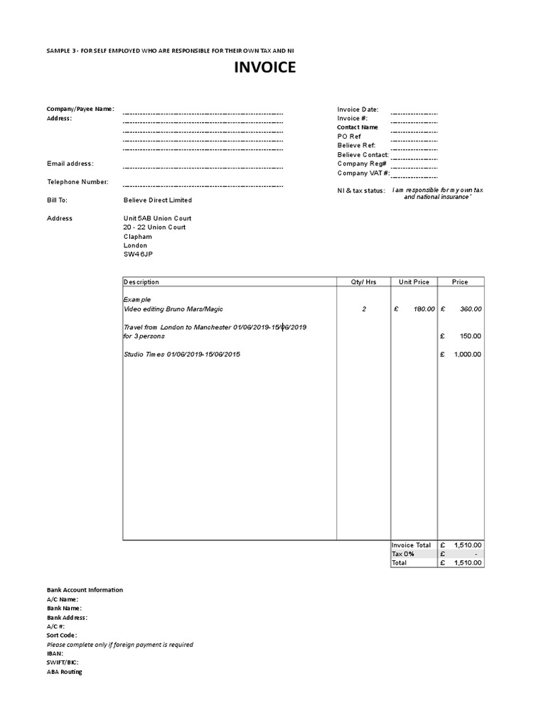 Non-VAT Invoice Sample for Self-Employed | PDF | Invoice | Payments