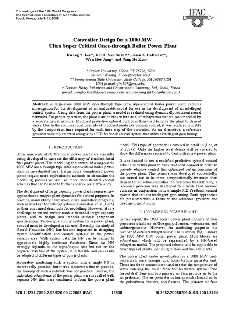 Controller Design For A 1000 MW Ultra Super Critical Once-Through ...