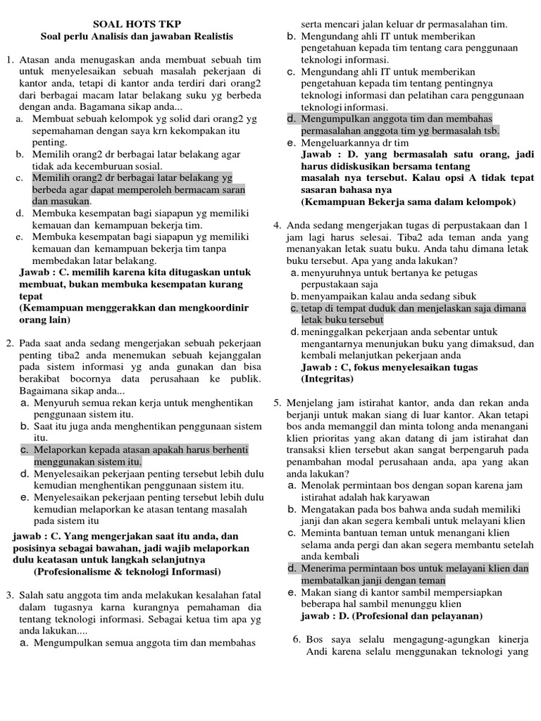 TKP HOTS Soal 1-65 | PDF