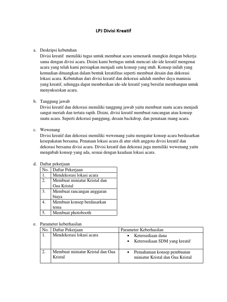 LPJ Divisi Kreatif | PDF