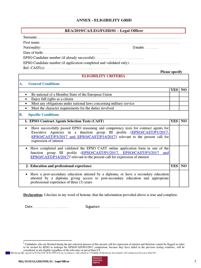 Annex - Eligibility Grid | PDF | Virtue | Government Information