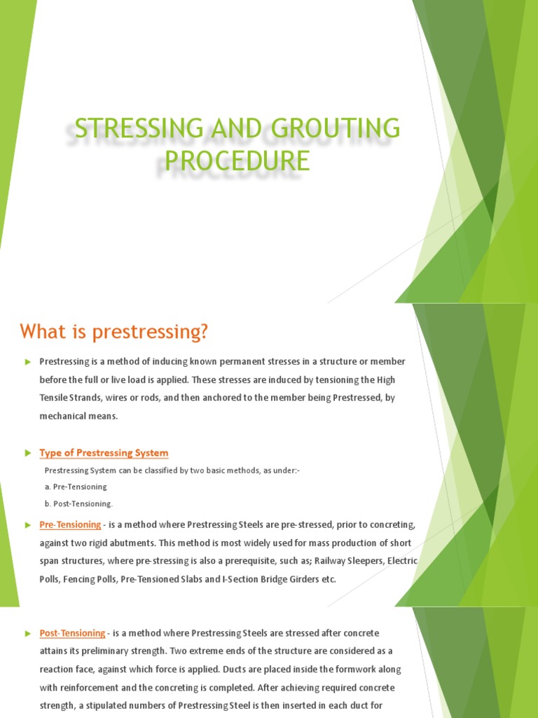 Stressing & Grouting | PDF | Prestressed Concrete | Building Technology