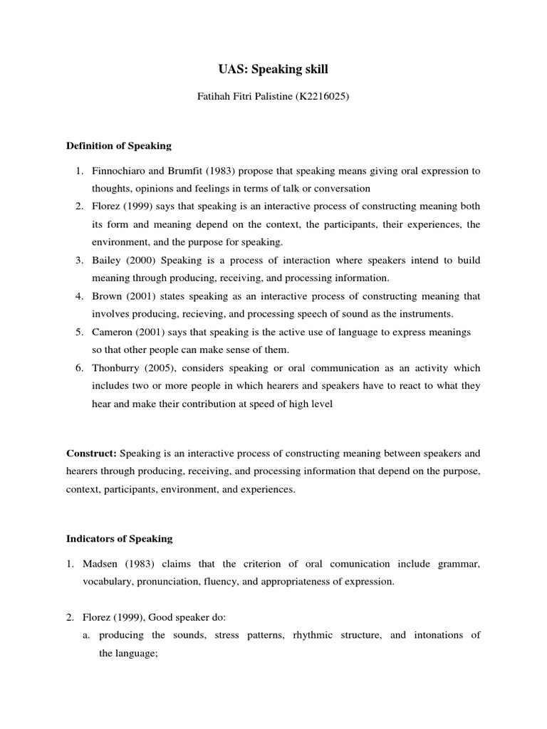 Speaking Indicator | PDF | Fluency | Vocabulary