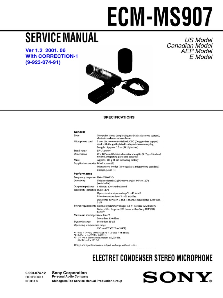 Ecm-Ms907 v1.2 PDF | PDF | Microphone | Electrical Engineering