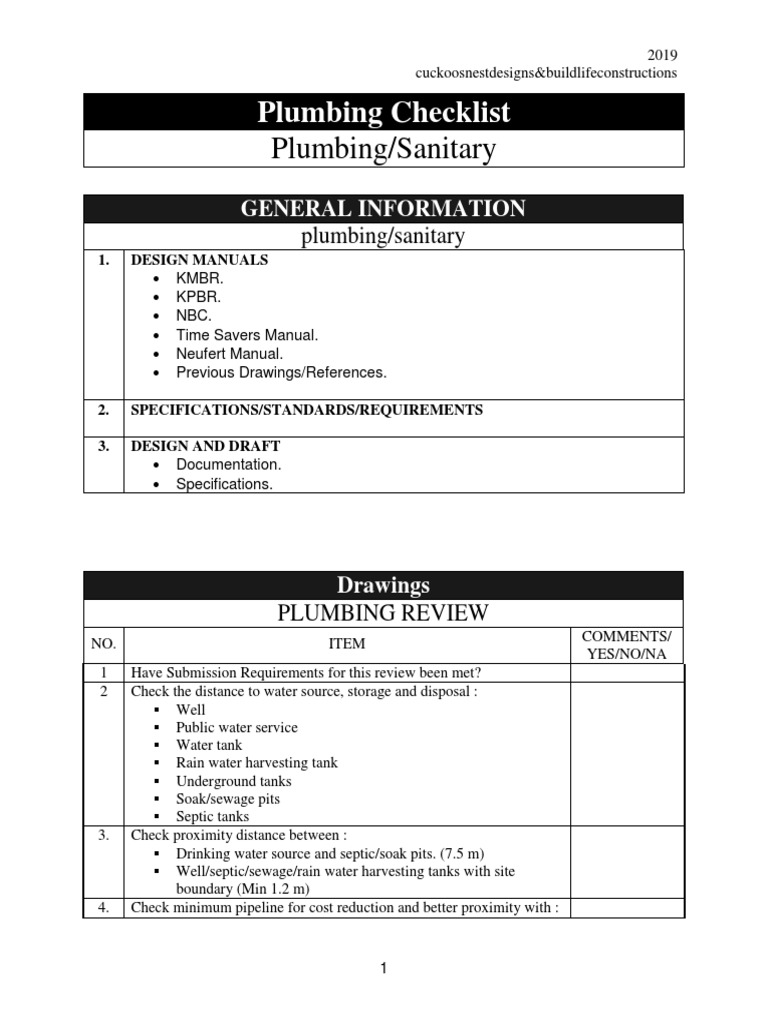 Plumbing Checklist | PDF | Drinking Water | Plumbing