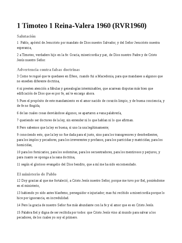 Primera de Timoteo | PDF | Pablo el apóstol | Iglesia Católica