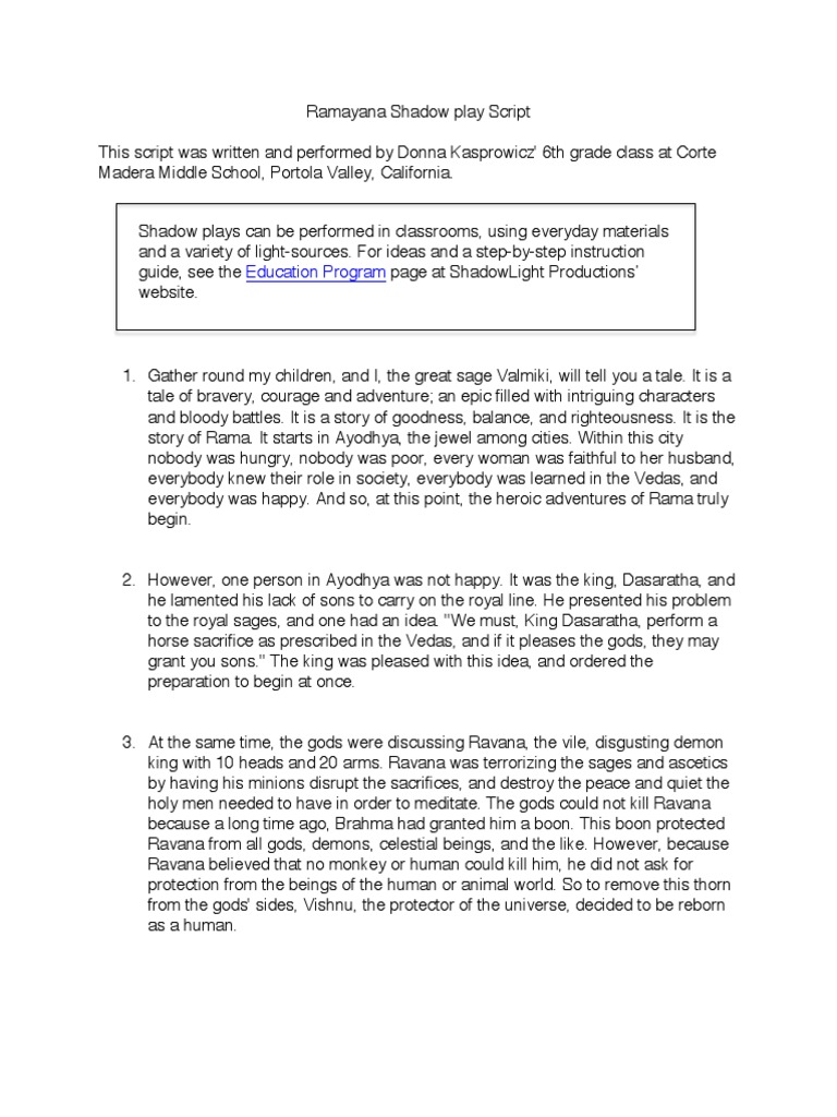 Ramayana Shadow Play Script | PDF | Sita | Rama