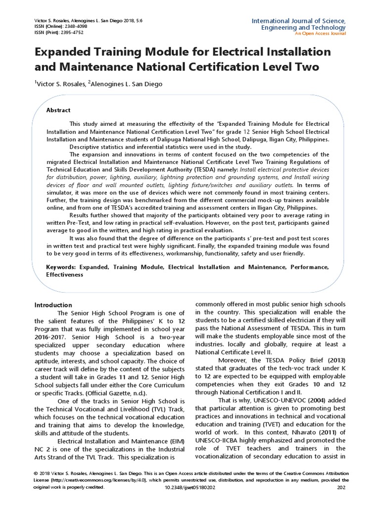 Expanded Training Module For Electrical Installation and Maintenance ...