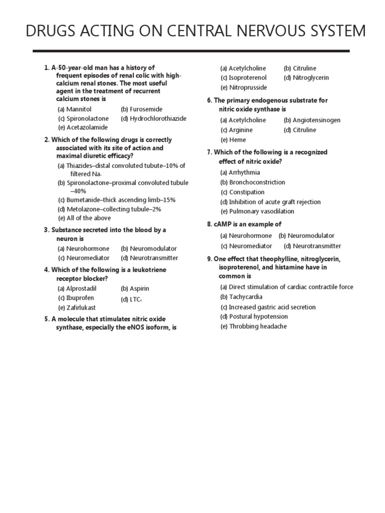 Cns MCQ | PDF | Neurotransmitter | Dopamine