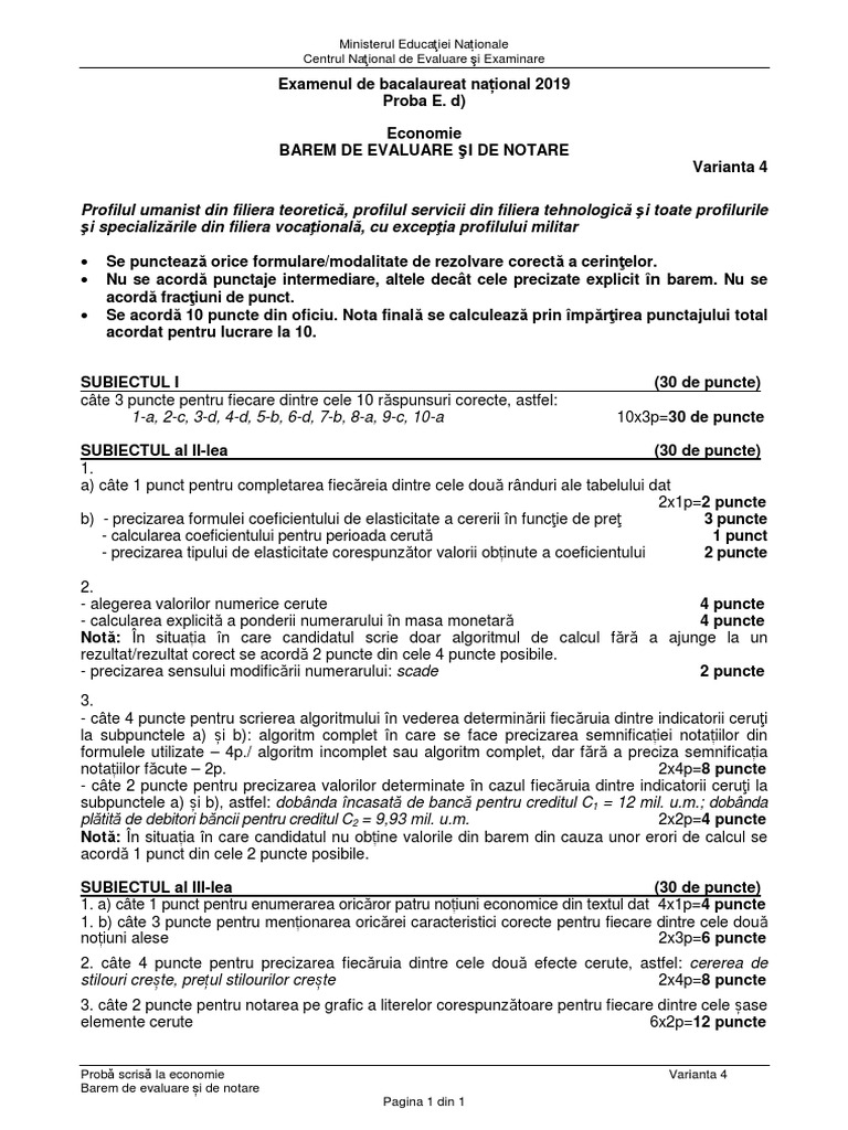 Barem Economie BAC 2019 | PDF