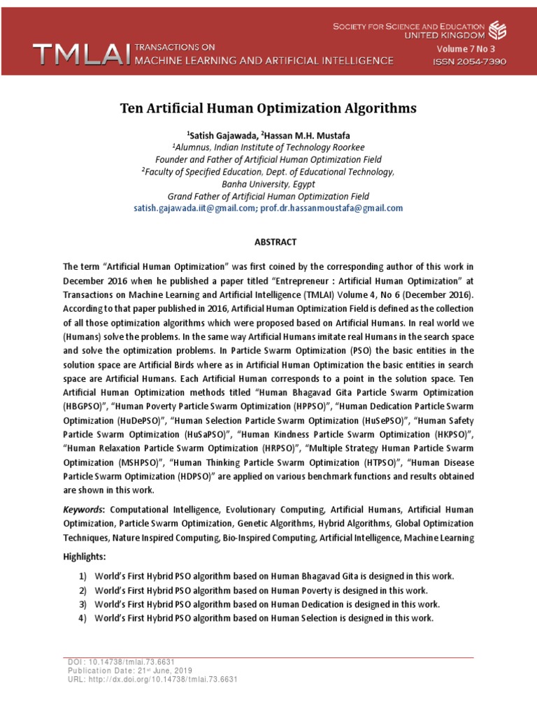Ten Artificial Human Optimization Algorithms | PDF | Artificial ...