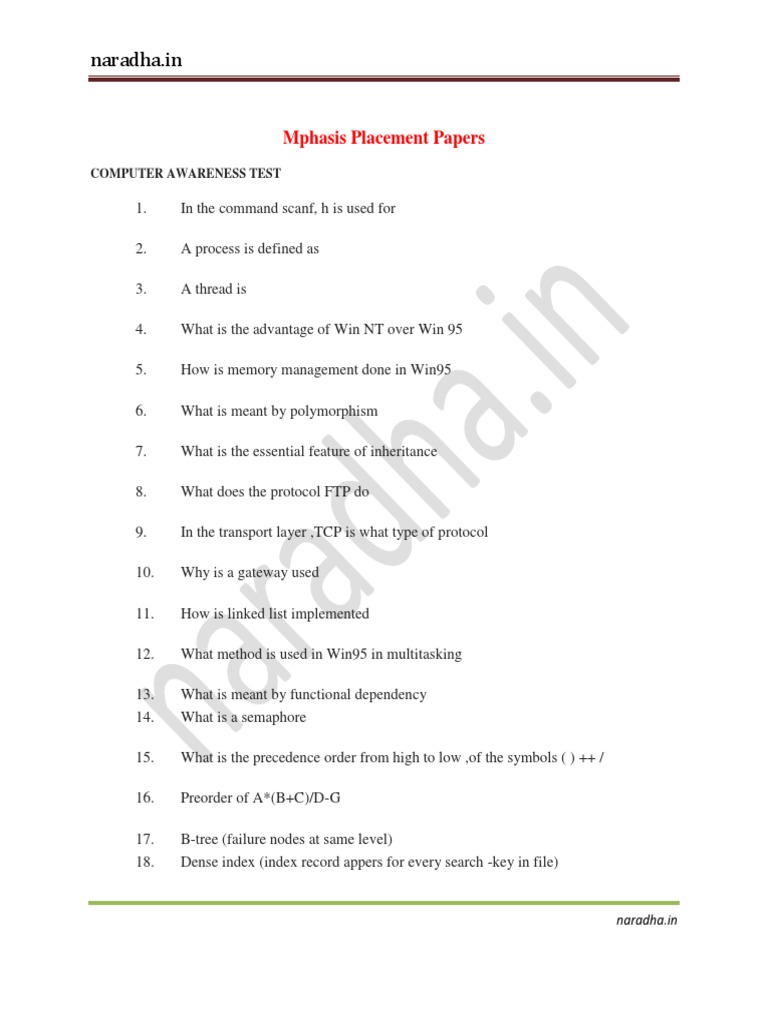 Naradha - In: Mphasis Placement Papers | PDF | Marriage | Computer Network