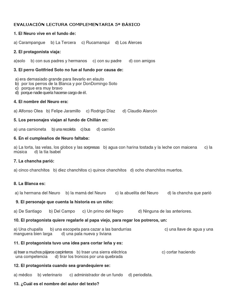 Prueba sobre "Mi amigo el negro" | PDF