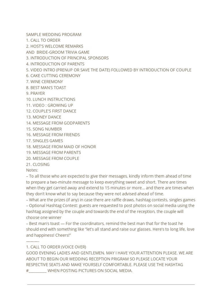 Sample Wedding Program | PDF | Wedding | Social Conventions