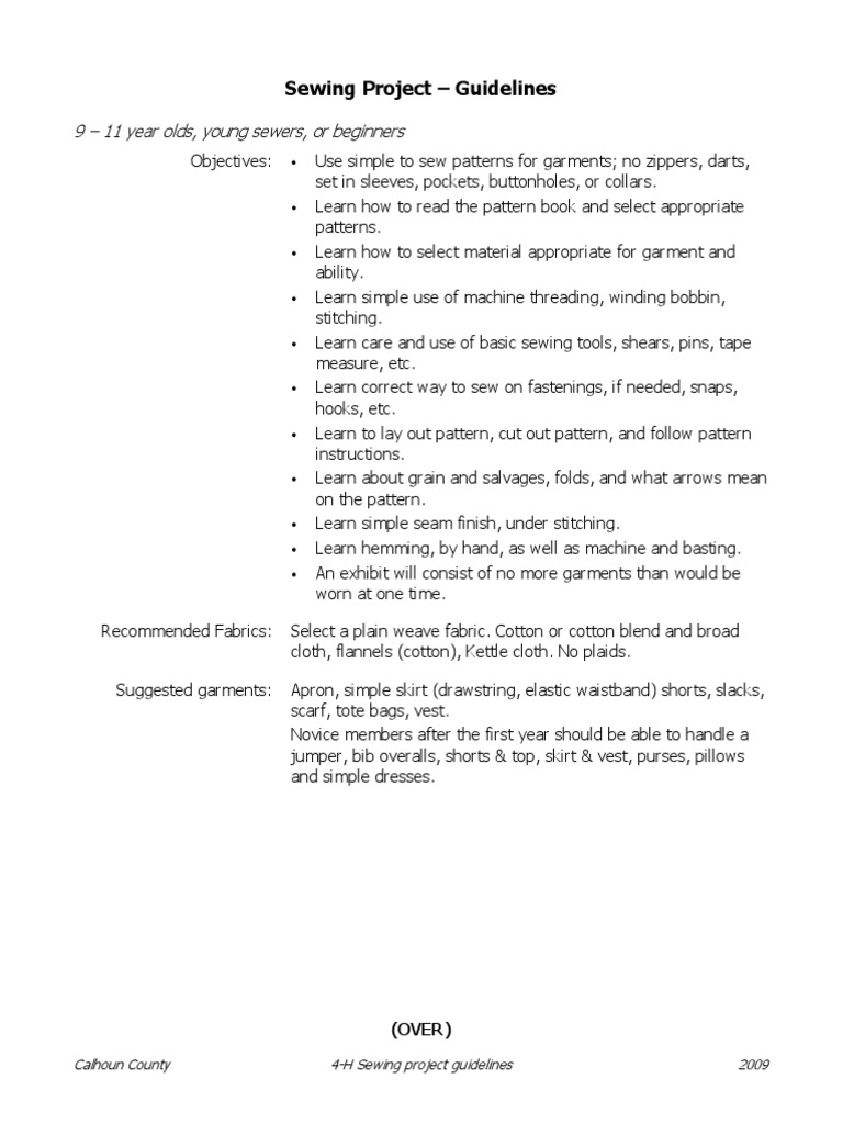 Calhoun County 4-H Sewing Guidelines | PDF | Seam (Sewing) | Sewing