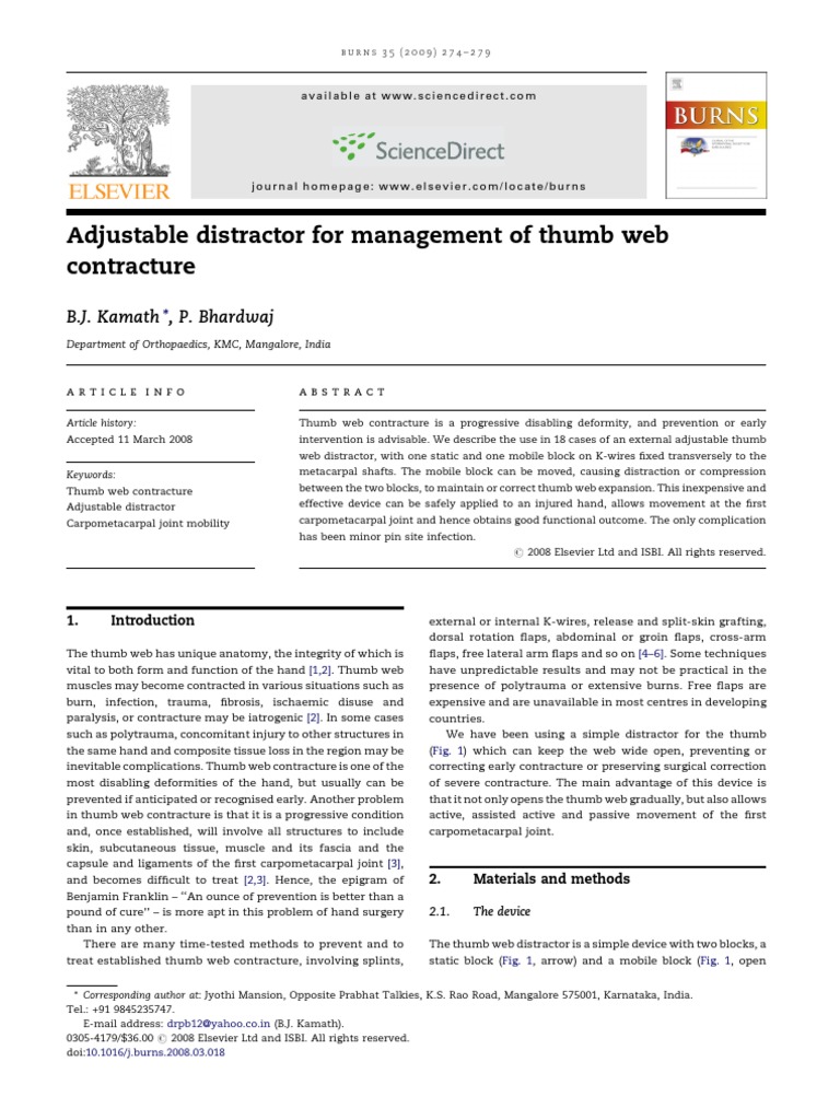 Adjustable Distractor For Management of Thumb Web Contracture | PDF ...