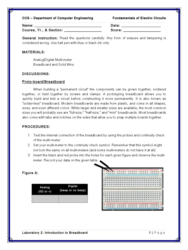 Breadboard Activity | PDF | Analogue Electronics | Electrical Engineering