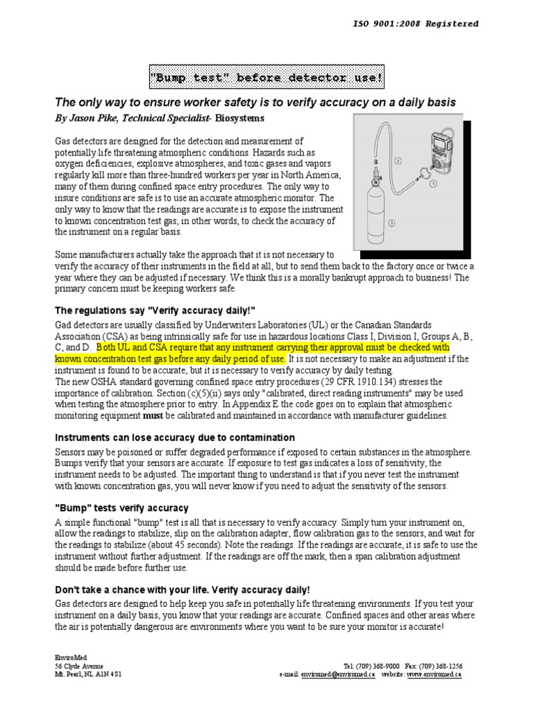 Bump Test PDF | Download Free PDF | Calibration | Safety