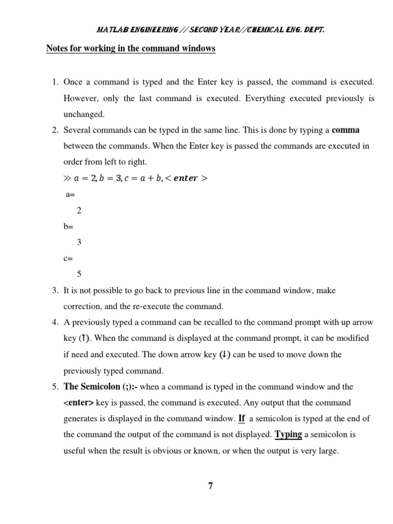 Notes On Using Matlab Commands And Performing Common Calculations For Chemical Engineering
