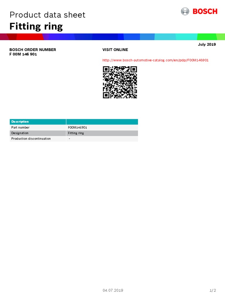 Bosch Fitting Ring Data Sheet | PDF
