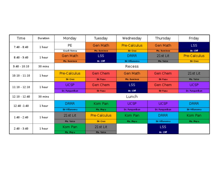 G11 Schedule | PDF