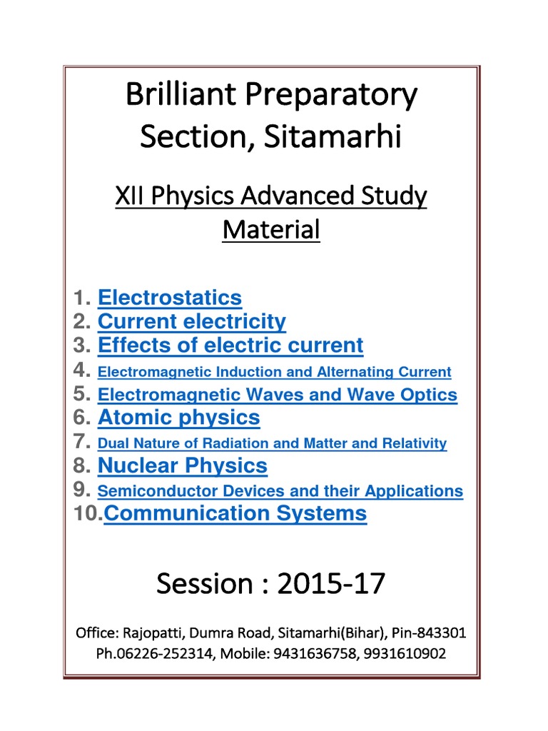 1201C B.P.S. XII Physics Chapterwise Advanced Study Material 2015 17 PDF | PDF | Electrostatics ...