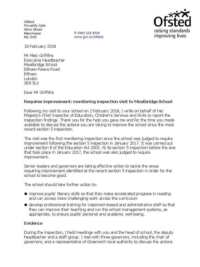 Requires Improvement: Monitoring Inspection Visit To Moatbridge School ...