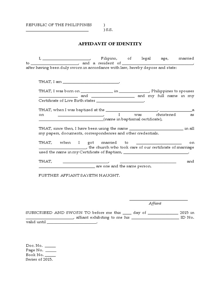 Affidavit of Identity: Affiant | PDF