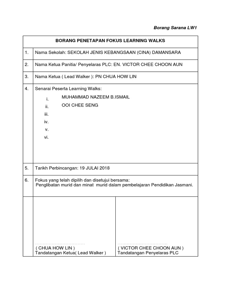 Borang Learning Walk PJ | PDF | Karier & Perkembangan