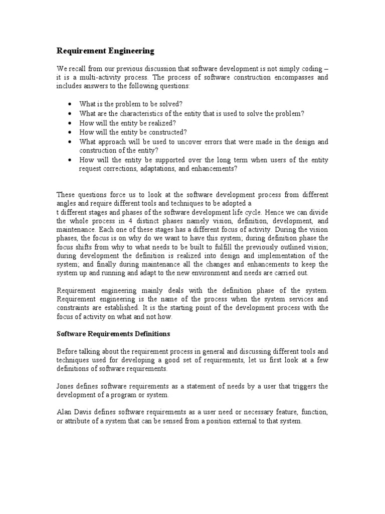Requirement Engineering: Software Requirements Definitions | PDF | Specification (Technical ...