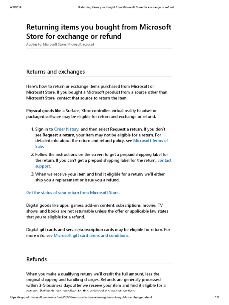 Returning Items You Bought From Microsoft Store For Exchange or Refund ...