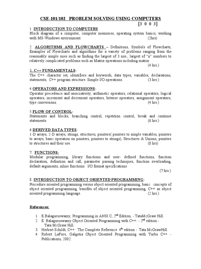 Cse 101102 Problem Solving Using Computers C Fundamentals Pdf Subroutine Pointer 