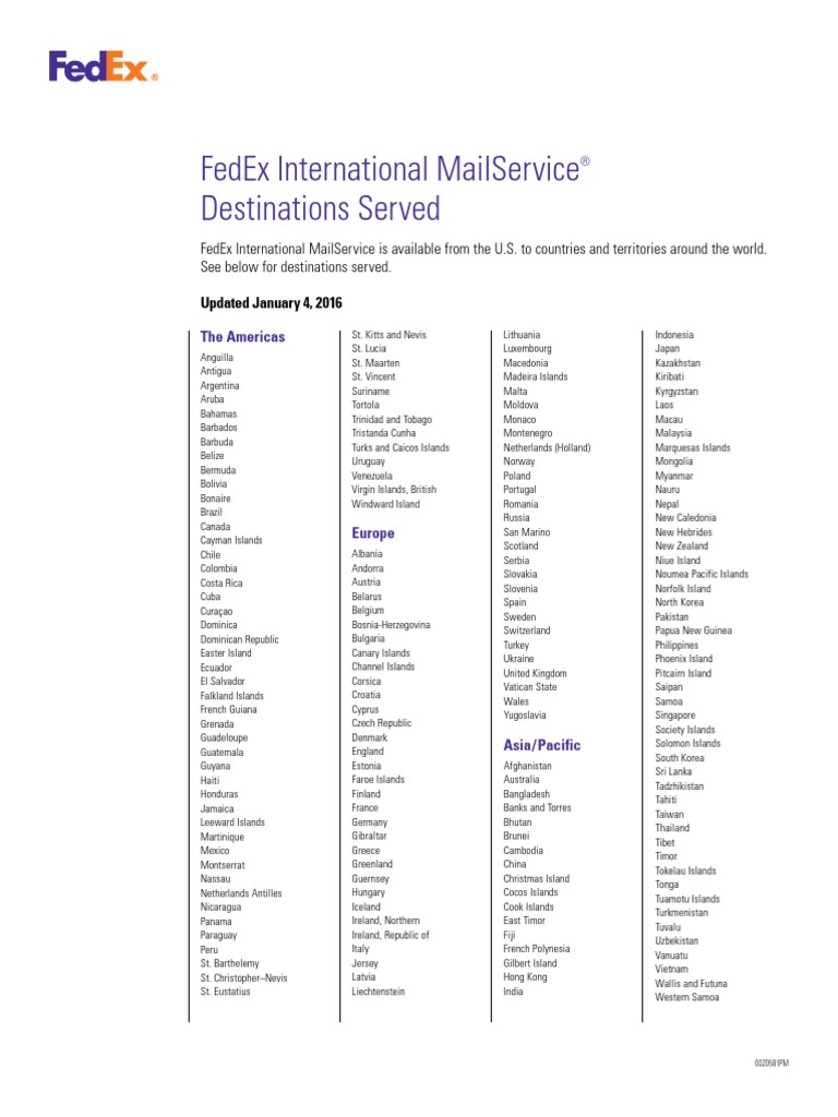 FedEx International MailService Destinations Served: A Comprehensive ...