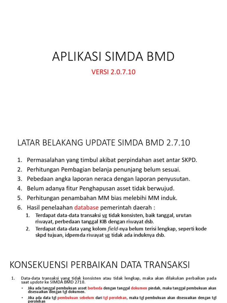 Perbaikan Data SIMDA BMD 2.7.10 | PDF