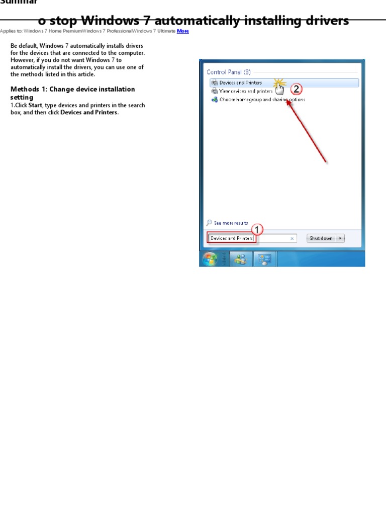 How To Stop Windows 7 Automatically Installing Drivers: Methods 1: Change Device Installation ...