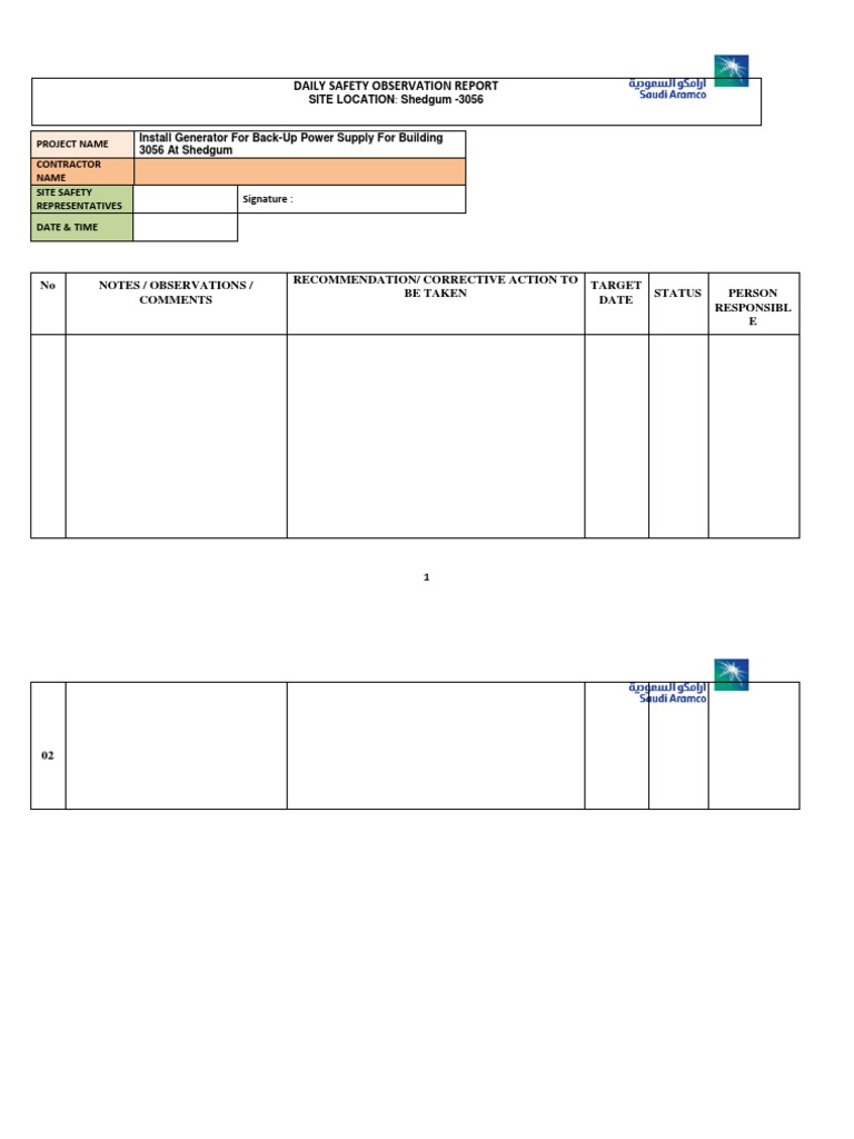 Daily Safety Observation Report | PDF