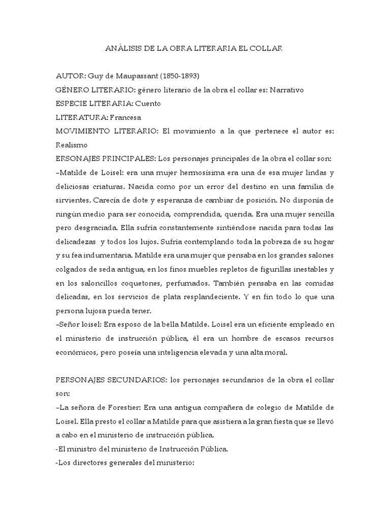 Análisis del cuento "El Collar" | PDF