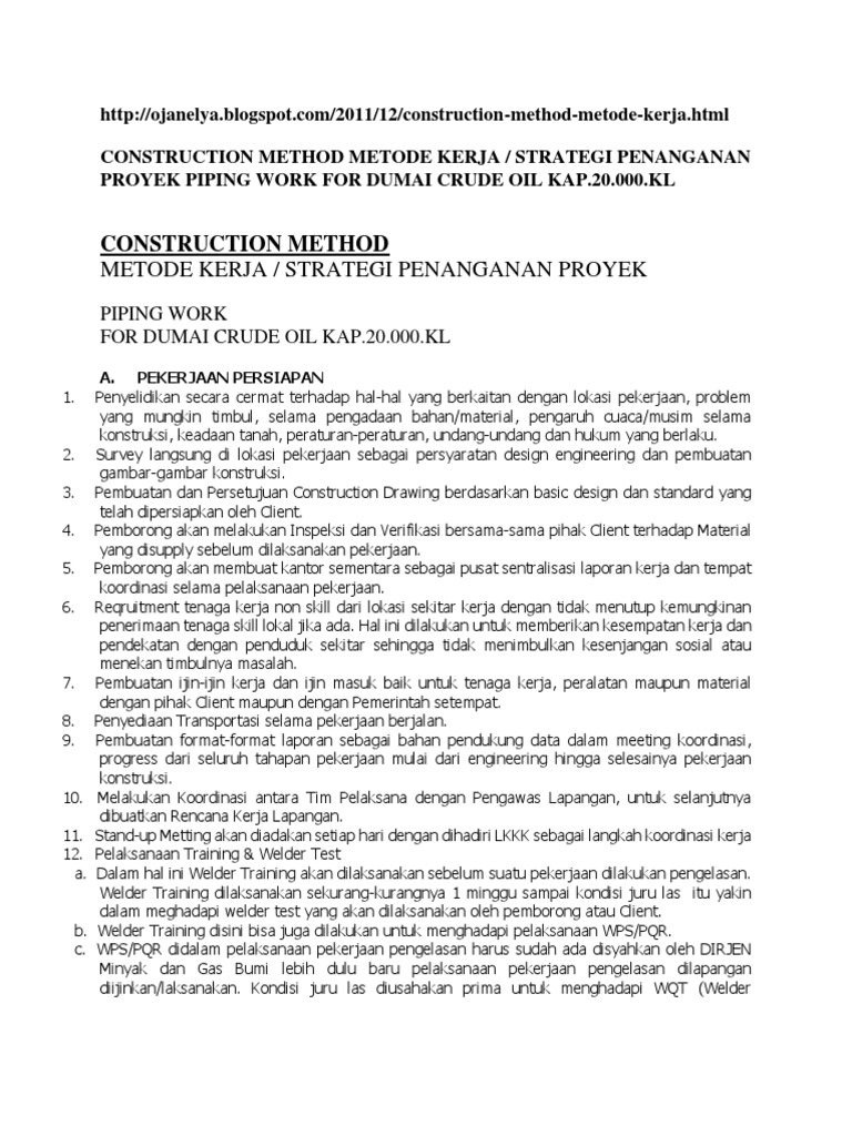 Metode Kerja Piping untuk Proyek Dumai | PDF