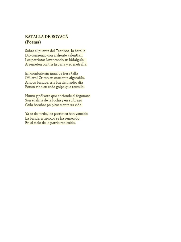Poema Batalla de Boyacá | PDF