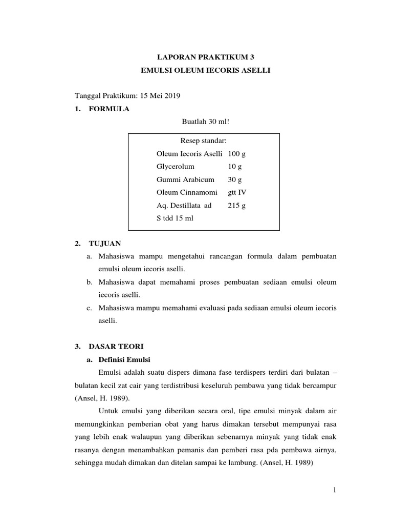 Laporan Praktikum 3 Emulsi | PDF