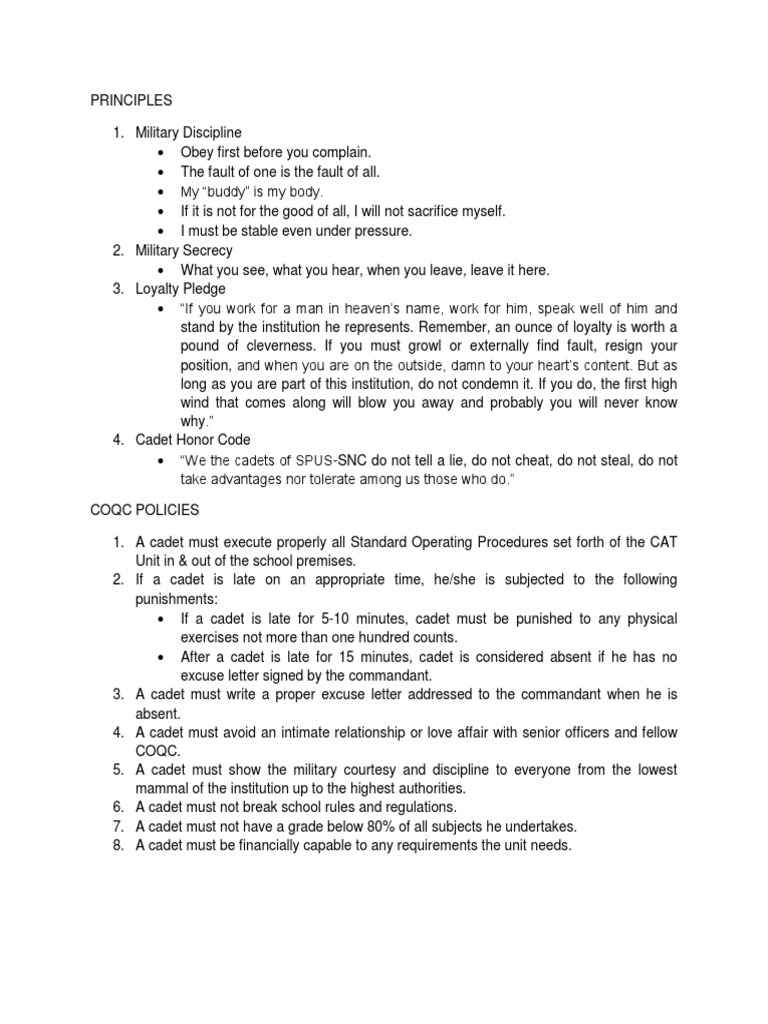 Cat Sop Rules Principles | PDF | Officer (Armed Forces) | Cadet