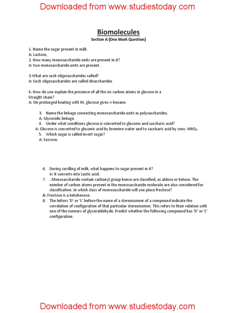 Biomolecules: Key Concepts and FAQs | PDF | Glucose | Protein Structure