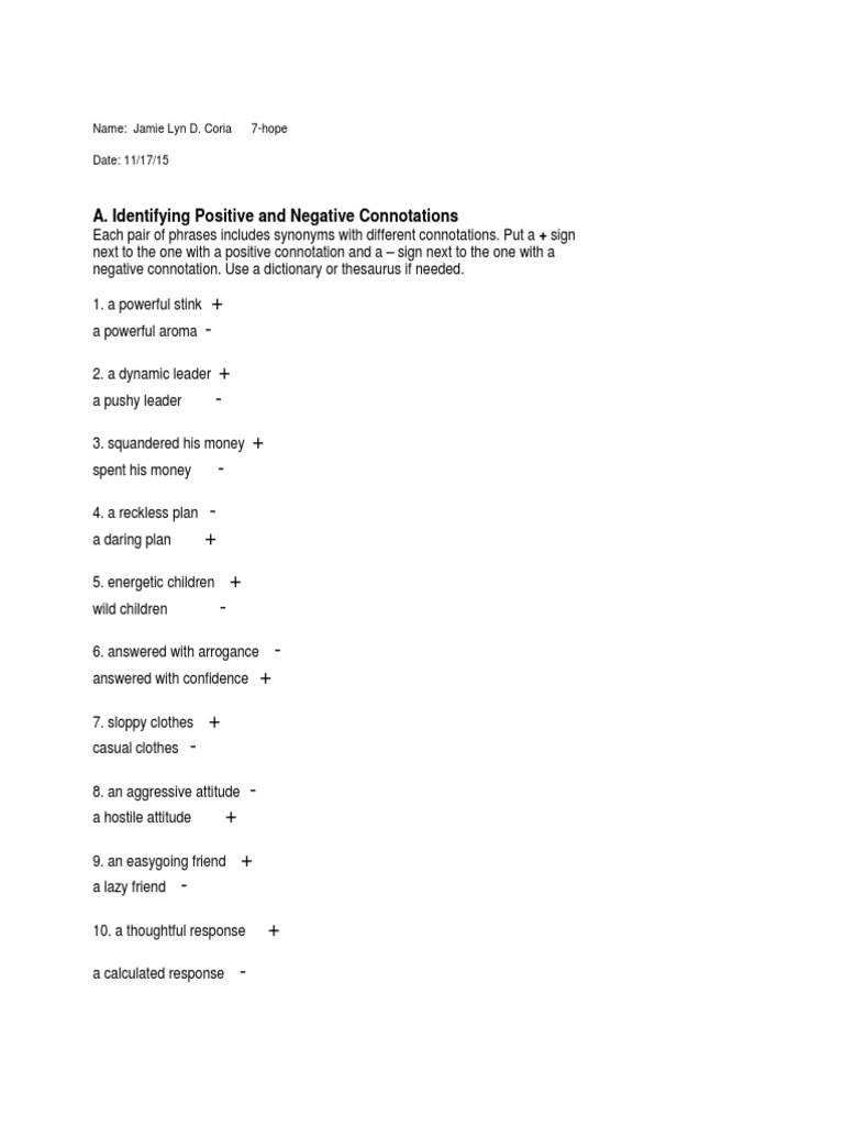 Positive vs. Negative Connotations | PDF