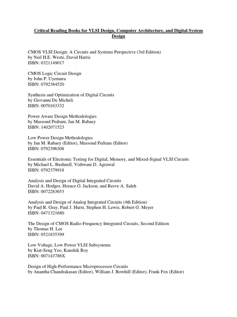 Critical Reading Books VLSI Design | PDF | Very Large Scale Integration ...
