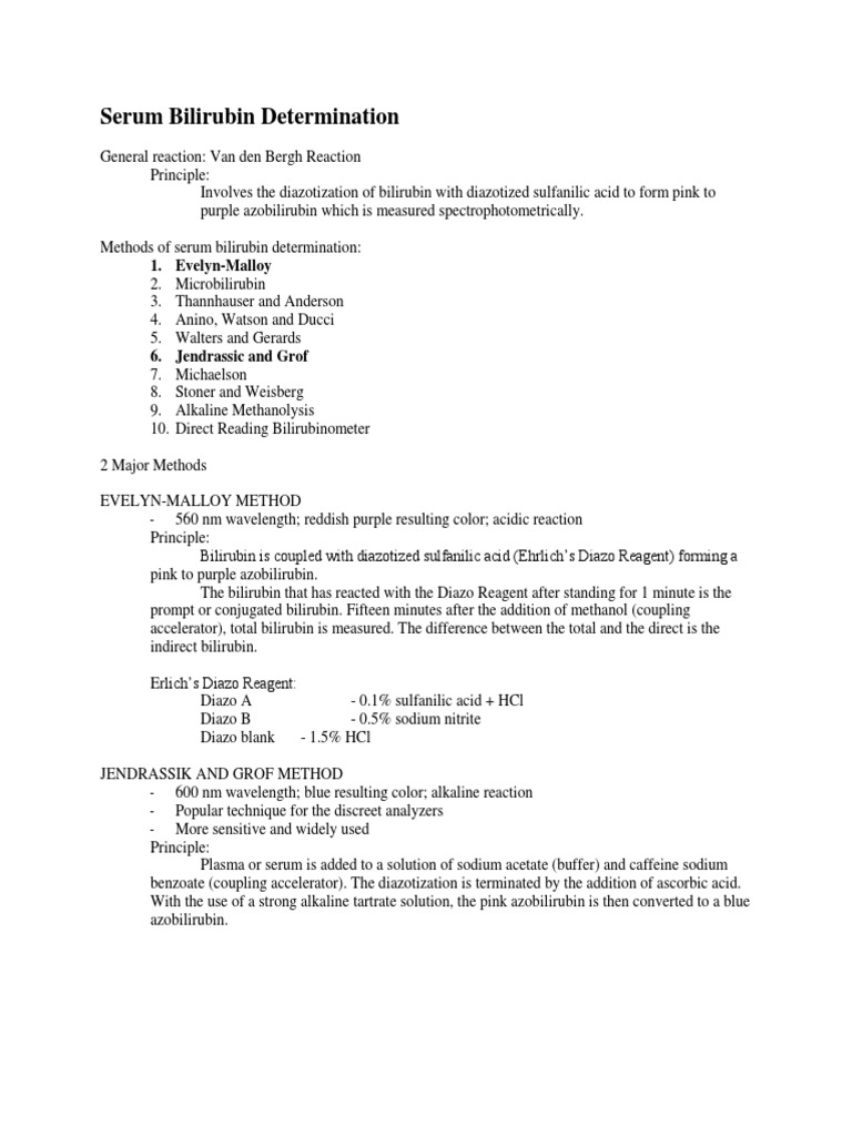 Bilirubin Estimation Methods Overview | PDF