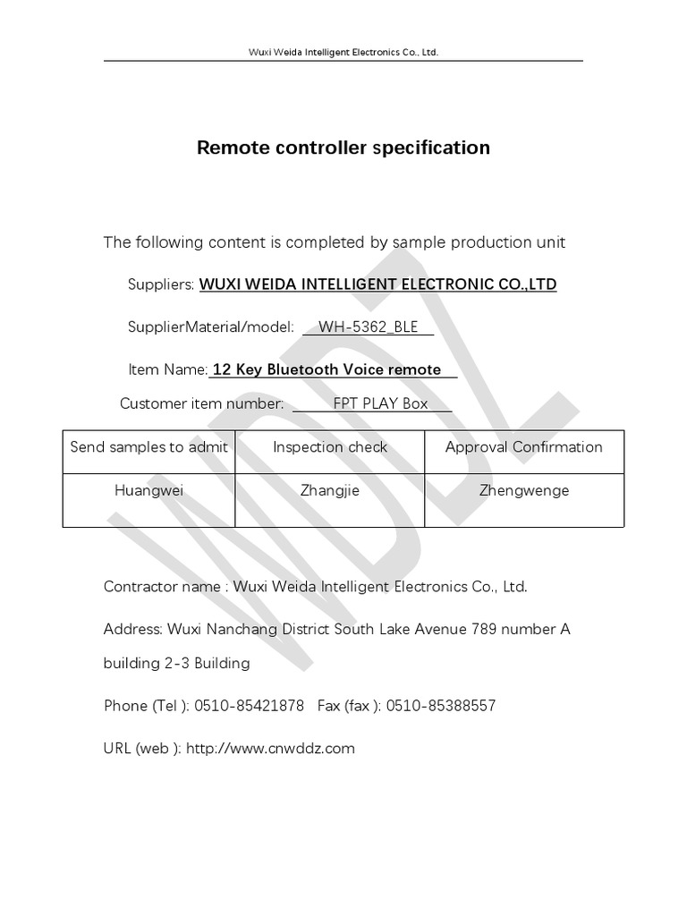 Spec BlueTooth Remote Control SDMC S335 B009F WH-5362 - BLE V1.0-En ...