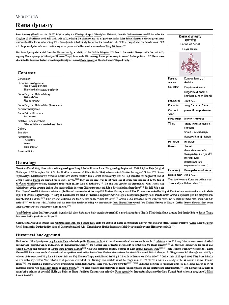 Rana Dynasty | PDF | Nepal